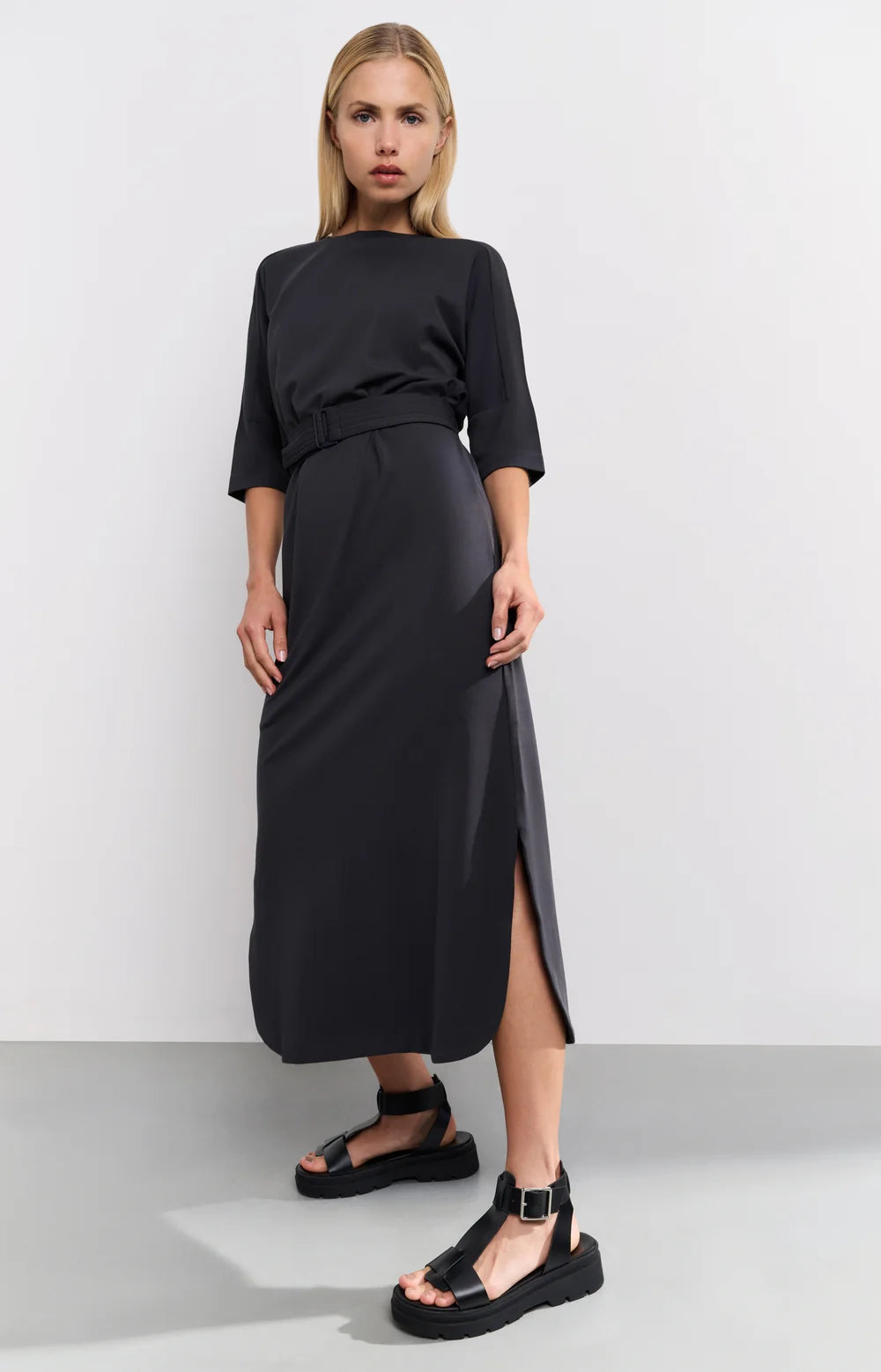 YAYA - Jersey Dress with Belt in Phantom – Bernstein & Gold